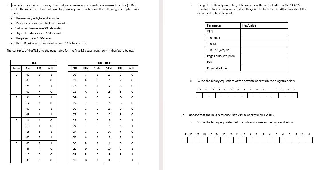 Solved i. ﻿Using the TLB and page table, determine how the | Chegg.com