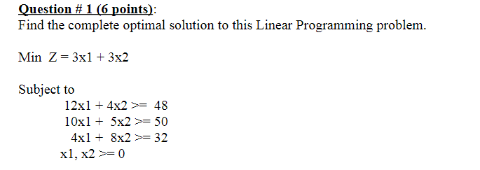 Solved Question #1 (6 points): Find the complete optimal | Chegg.com