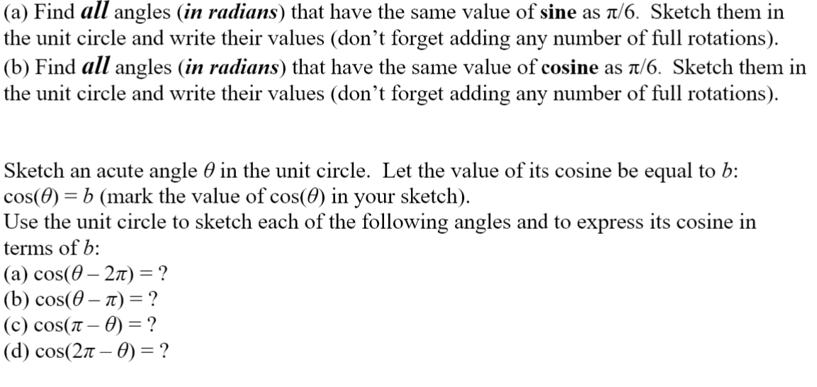 Solved (a) Find all angles (in radians) that have the same | Chegg.com