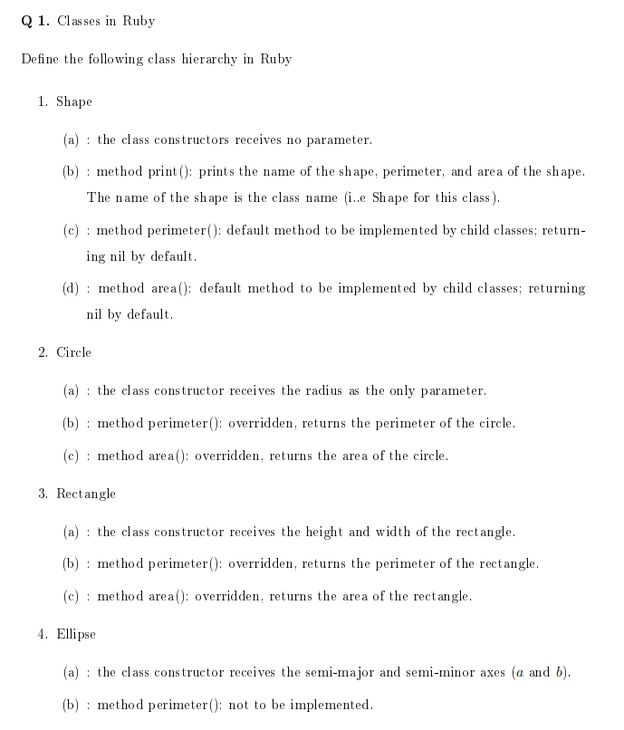 Solved Q 1. Classes in Ruby Define the following class | Chegg.com