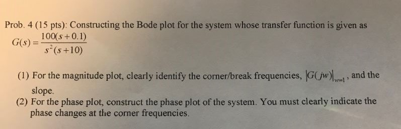 Solved Prob. 4 (15 pts): Constructing the Bode plot for the | Chegg.com