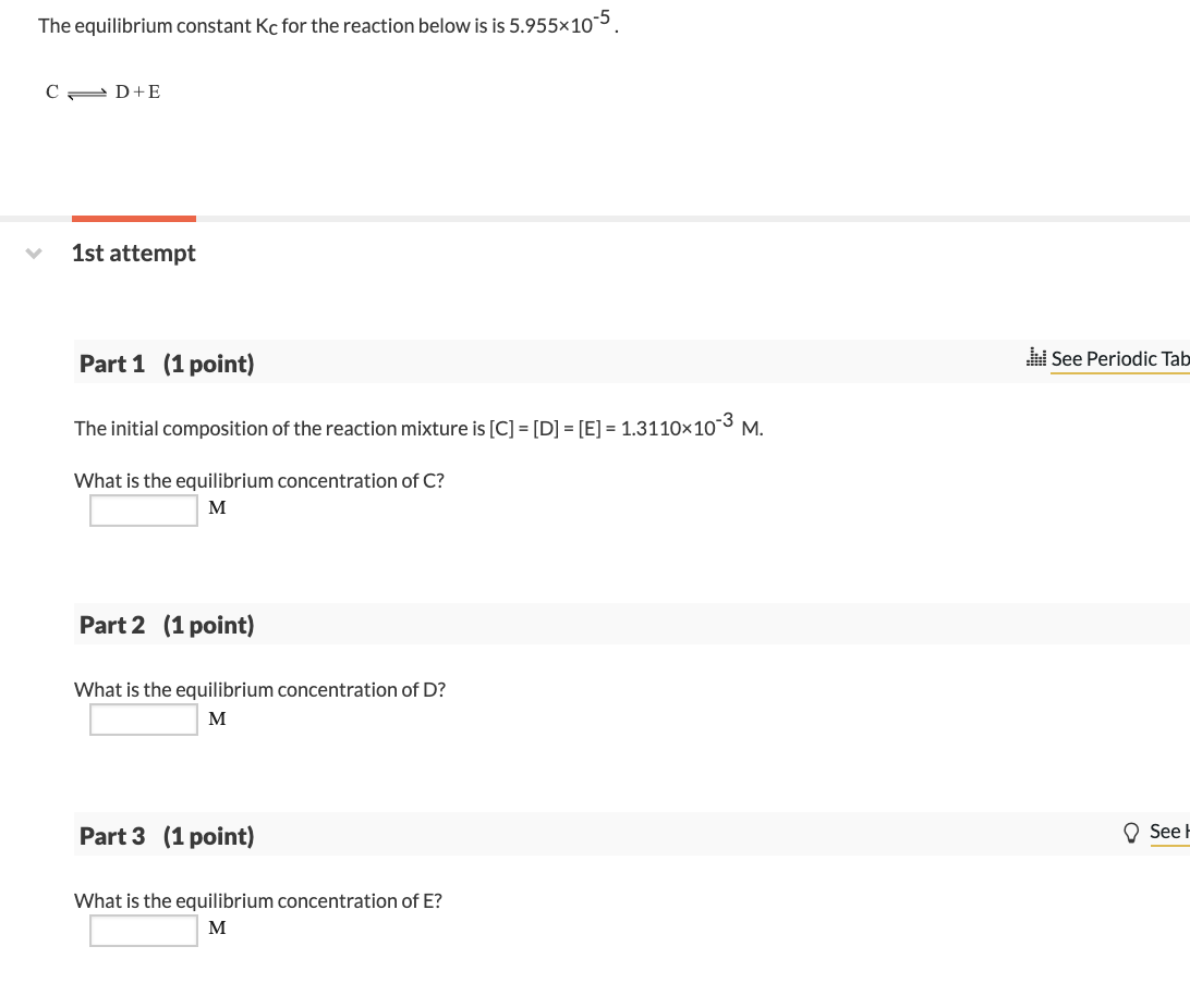 Solved The equilibrium constant kc for the reaction below is | Chegg.com