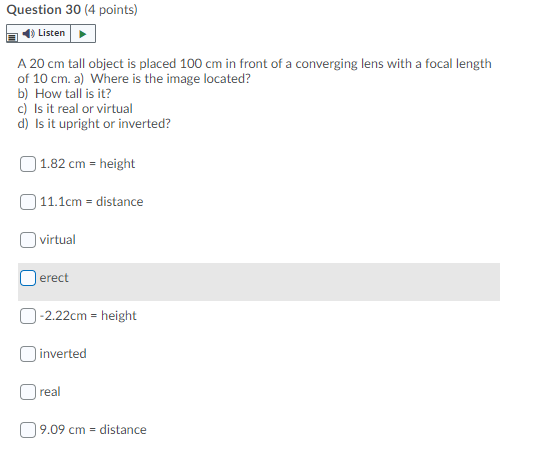 Solved Question 30 (4 points) Listen A 20 cm tall object is | Chegg.com
