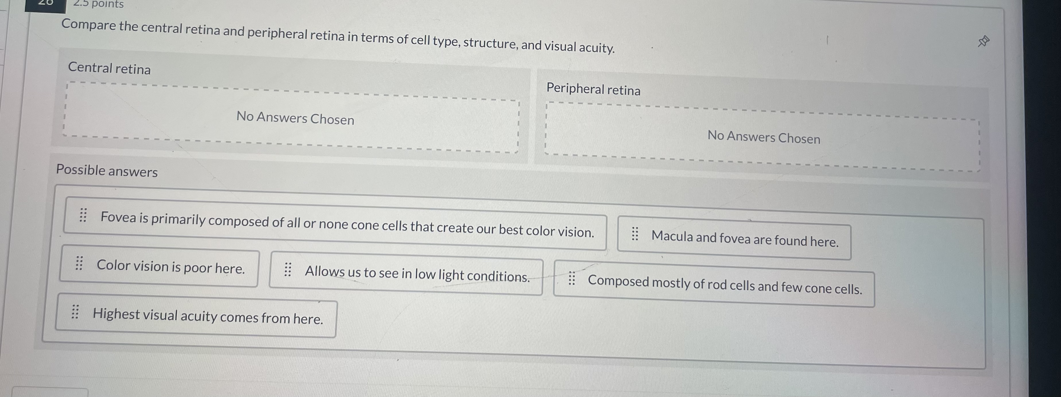 Solved Compare the central retina and peripheral retina in | Chegg.com