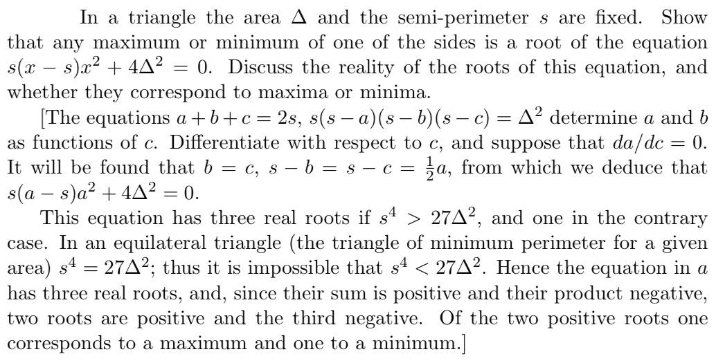 Solved = 0. In a triangle the area A and the semi-perimeter | Chegg.com