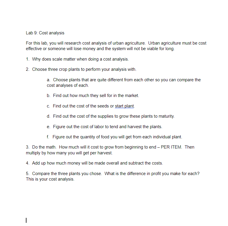 Lab 9: Cost analysis For this lab, you will research | Chegg.com