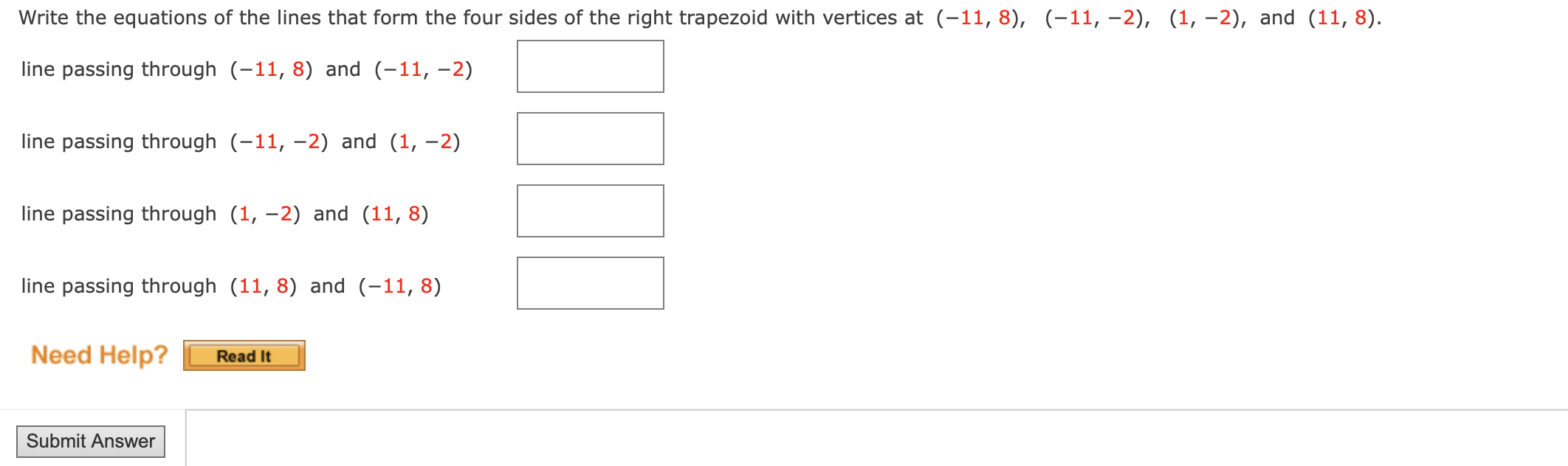 Solved Write the equations of the lines that form the four | Chegg.com