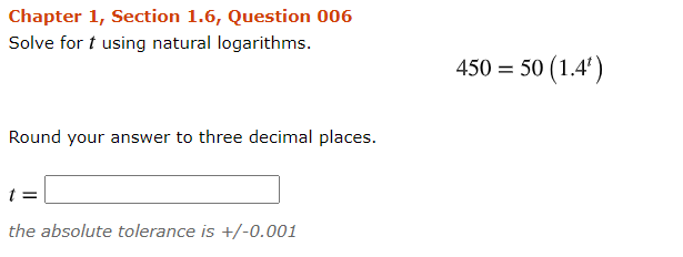 Solved Chapter 1, Section 1.6, Question 006 Solve for t | Chegg.com