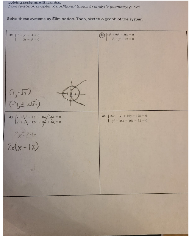 Solved solving systems with conics: from textbook chapter 9: | Chegg.com