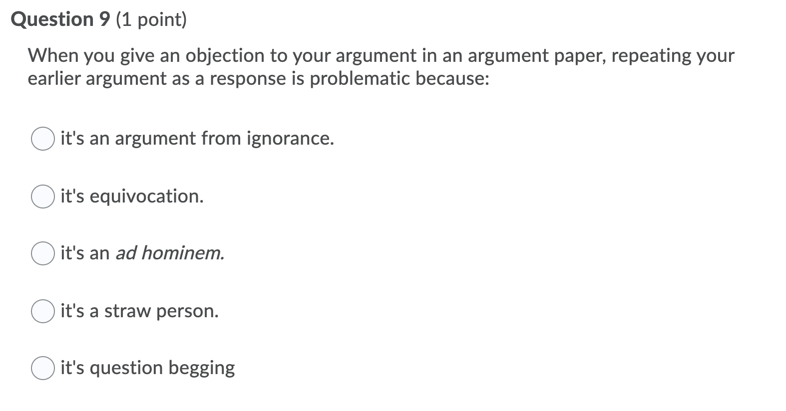 Solved Question 9 (1 point) When you give an objection to | Chegg.com