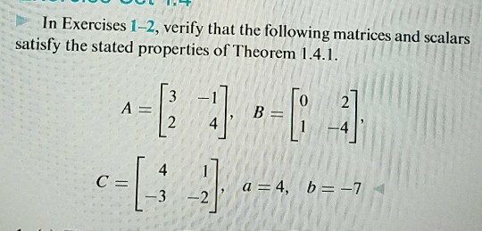 Solved In Exercises 1-2, verify that the following matrices | Chegg.com