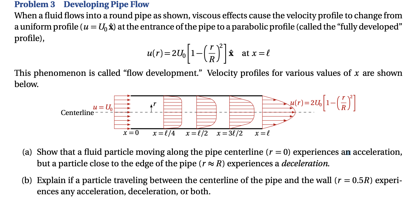 Solved Problem 3 Developing Pipe Flow When a fluid flows | Chegg.com