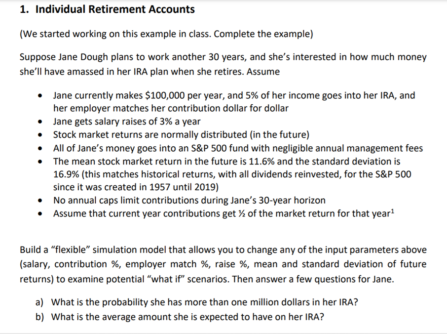 1. Individual Retirement Accounts (We started working | Chegg.com
