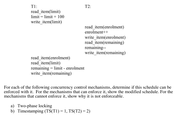 Solved For each of the following concurrency control | Chegg.com