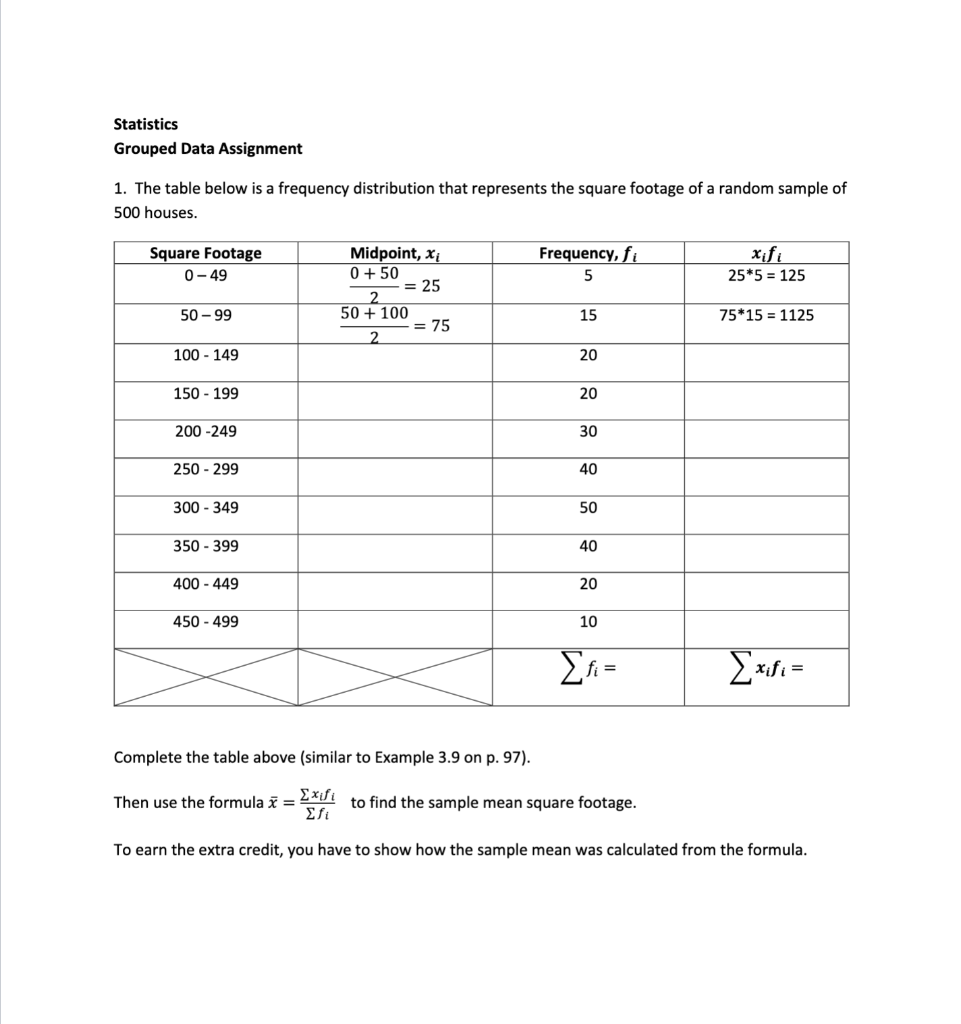 Solved Statistics Grouped Data Assignment 1. The table below | Chegg.com
