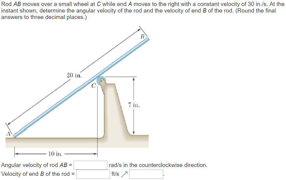 Solved Rod AB moves over a small wheel at C while end A | Chegg.com