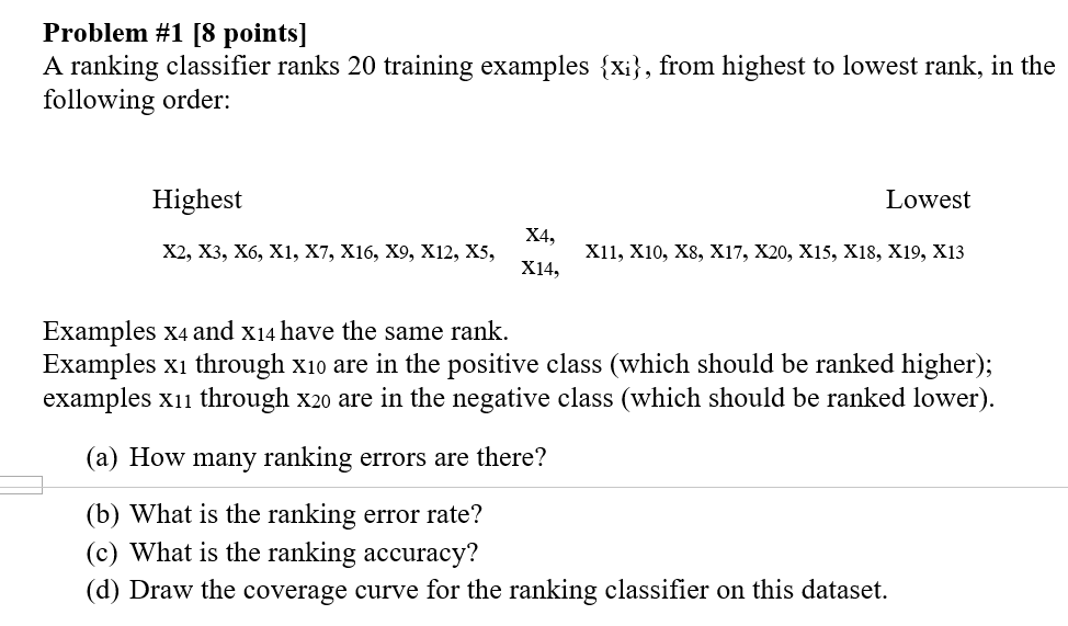 Solved Problem #1 [8 points] A ranking classifier ranks 20 | Chegg.com