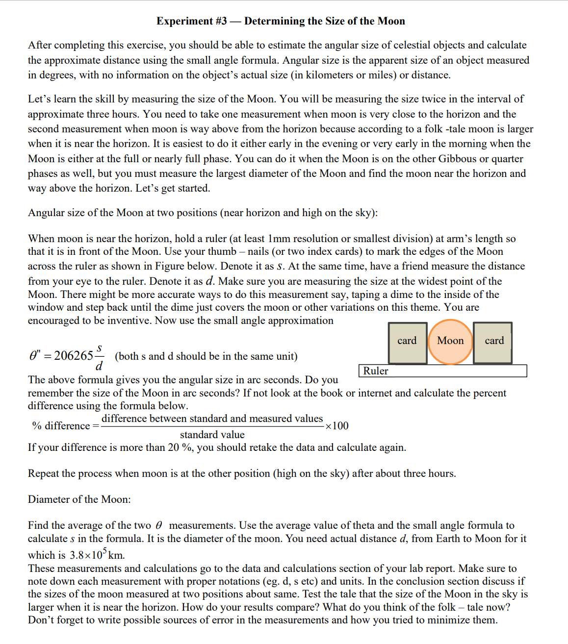 Solved Experiment \#3 - Determining the Size of the Moon | Chegg.com