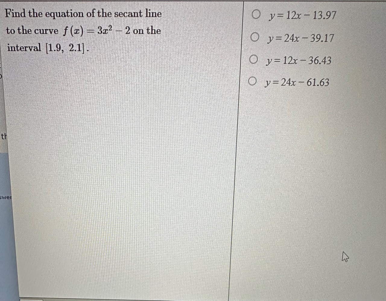 Solved Find the equation of the secant line to the curve | Chegg.com