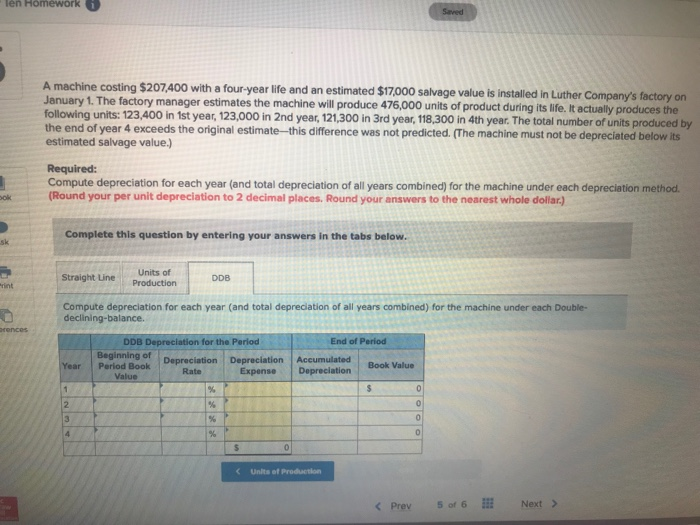 Solved apter Ten Homework 5 A machine costing $207,400 with | Chegg.com