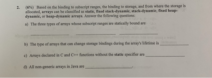 Solved 2 Based On The Binding To Subscript Ranges The 