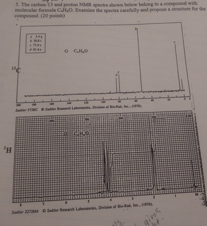 Solved 3. The carbon-13 and proton NMR spectra shown below | Chegg.com