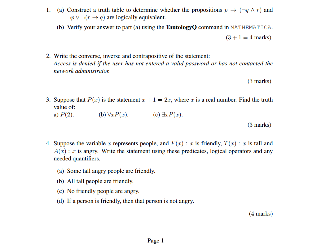 Solved 1. (a) Construct a truth table to determine whether | Chegg.com