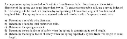 Solved A compression spring is needed to fit within a 1-in | Chegg.com