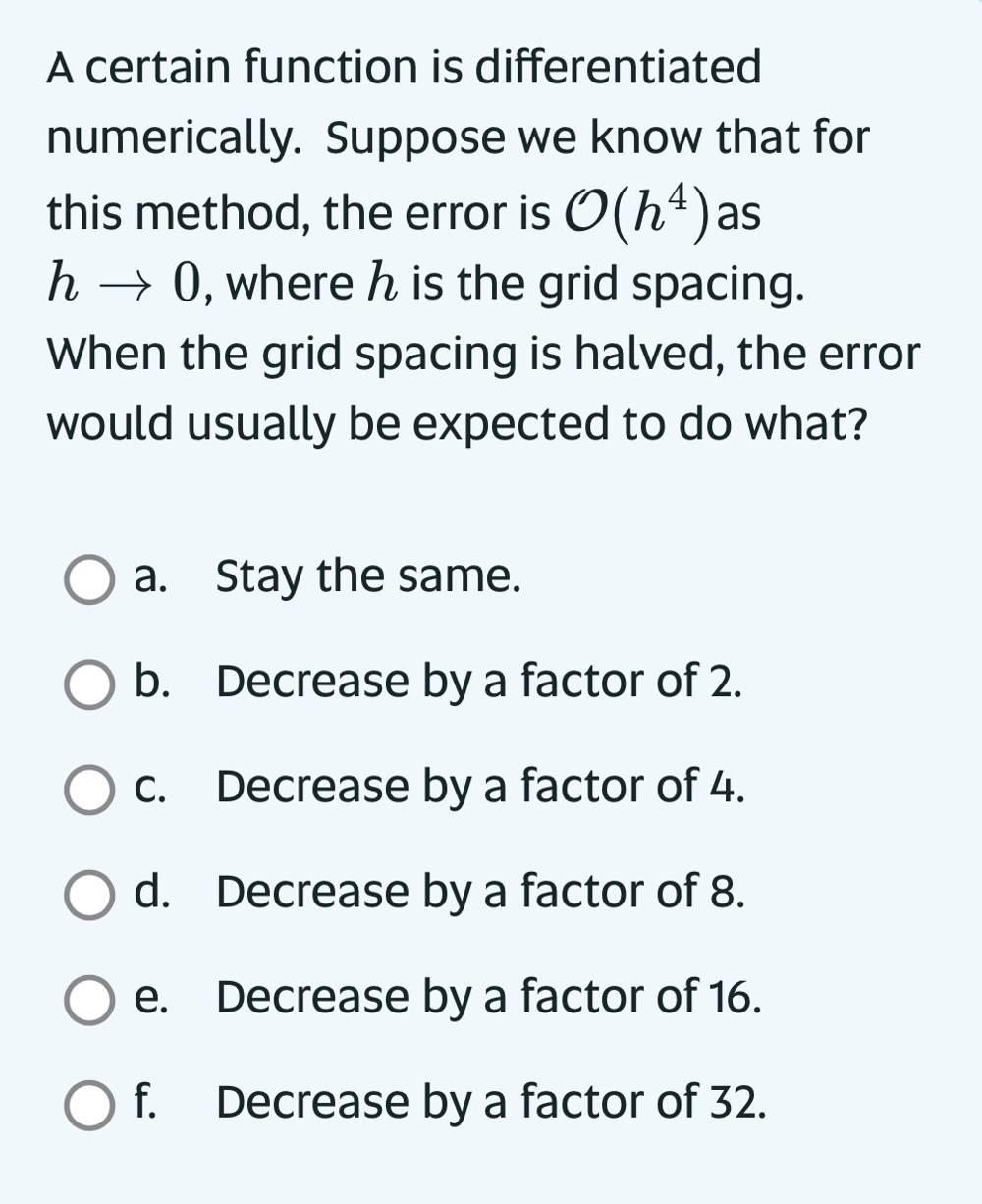 Solved A certain function is differentiated humerically. | Chegg.com