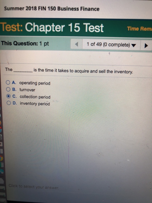 Solved Summer 2018 FIN 150 Business Finance Test: Chapter 15 | Chegg.com
