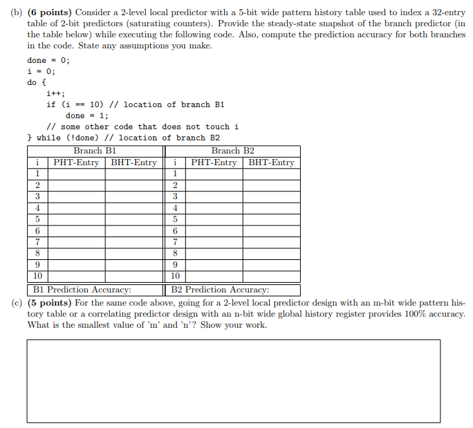 Consider a 2-level local predictor with a 5-bit wide | Chegg.com