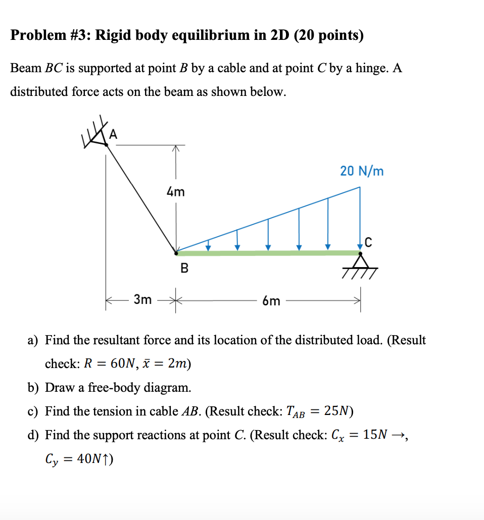 Solved Problem #3: Rigid body equilibrium in 2D (20 points) | Chegg.com