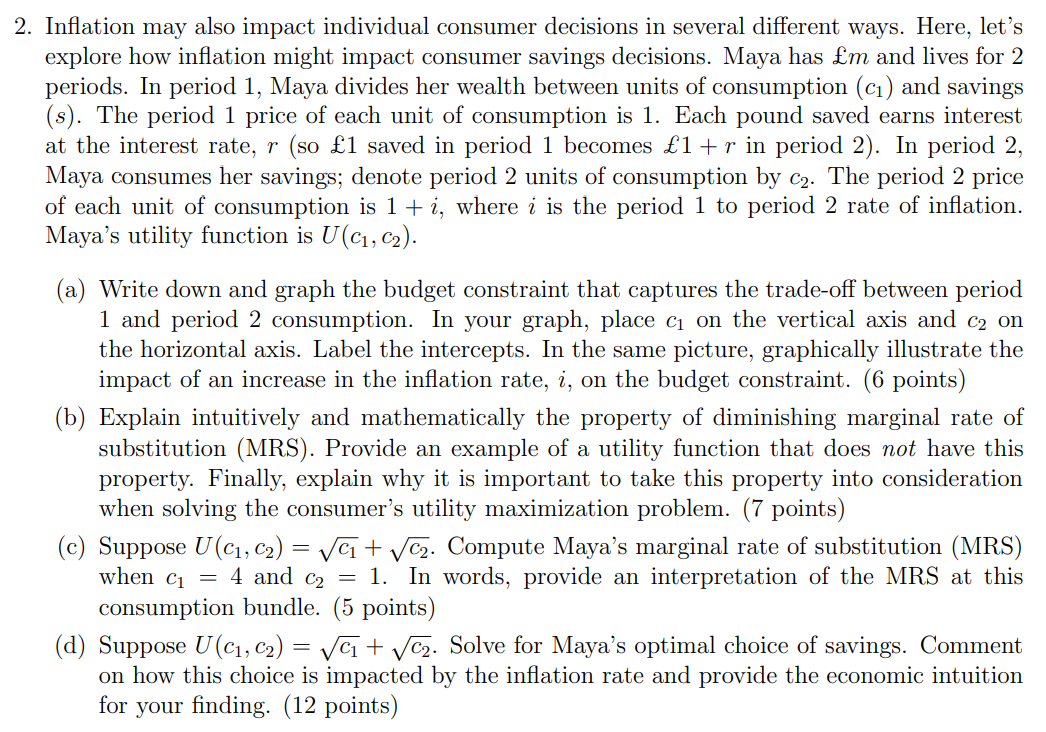 Solved 2. Inflation may also impact individual consumer | Chegg.com