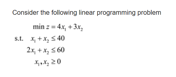 Solved Consider the following linear programming problem min | Chegg.com