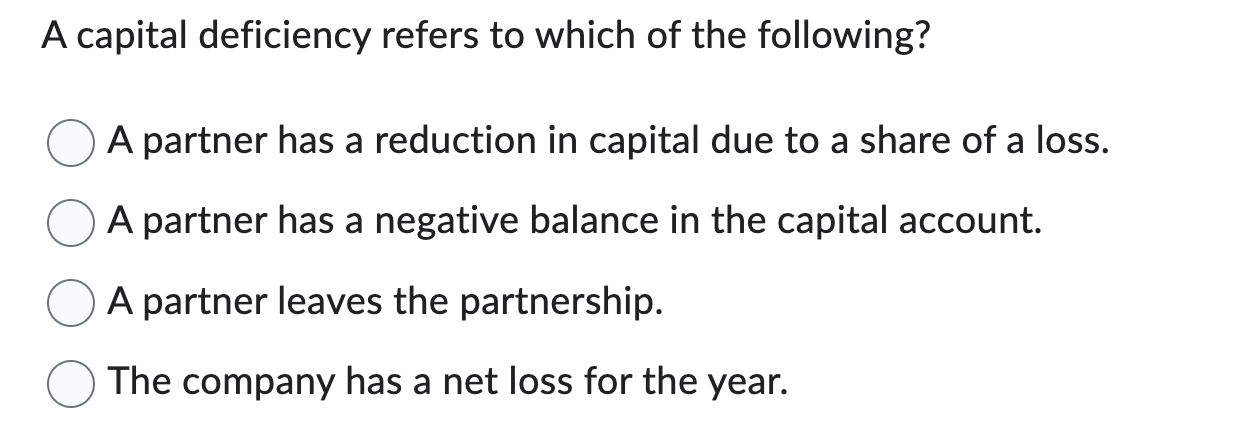 Solved A capital deficiency refers to which of the | Chegg.com