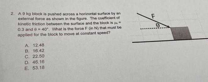Solved 2. A 9 kg block is pushed across a horizontal surface | Chegg.com