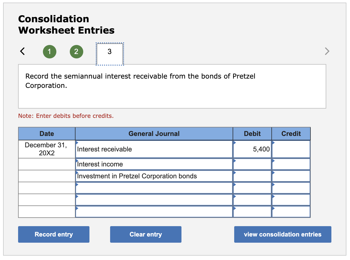 Consolidation Worksheet Entries Record the entry to | Chegg.com