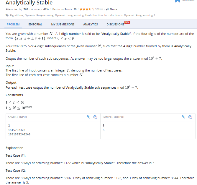 Solved Analytically Stable Attempted by: 768 Accuracy: 46% | Chegg.com