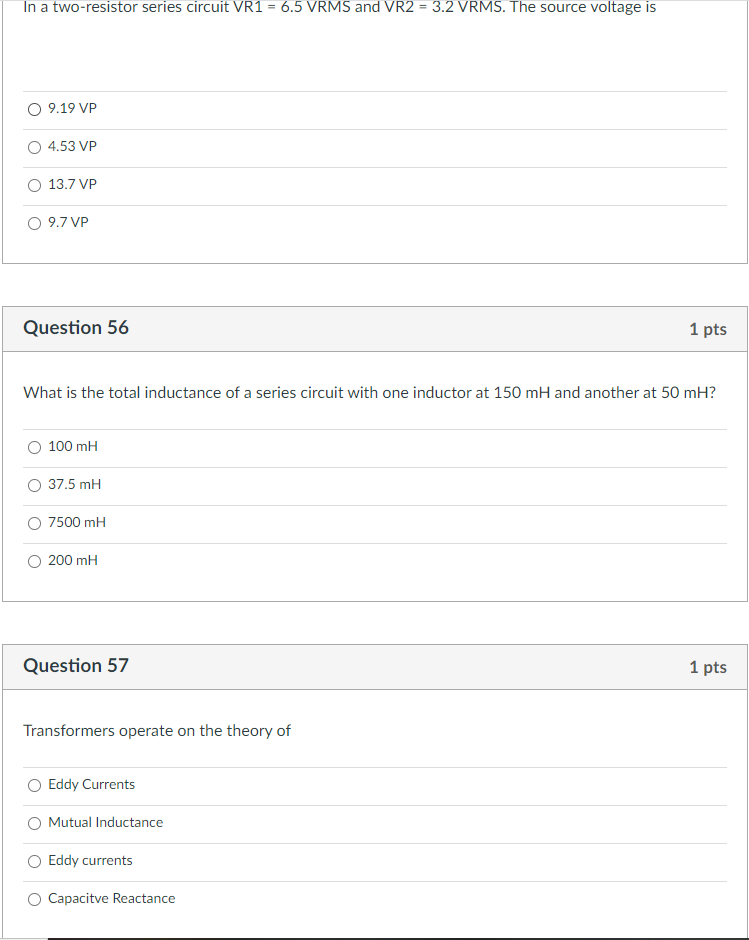 Solved In a two-resistor series circuit VR1 = 6.5 VRMS and | Chegg.com