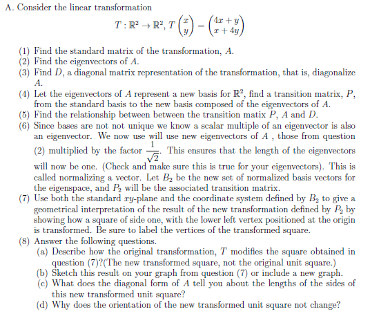Solved A. Consider the linear transformation | Chegg.com