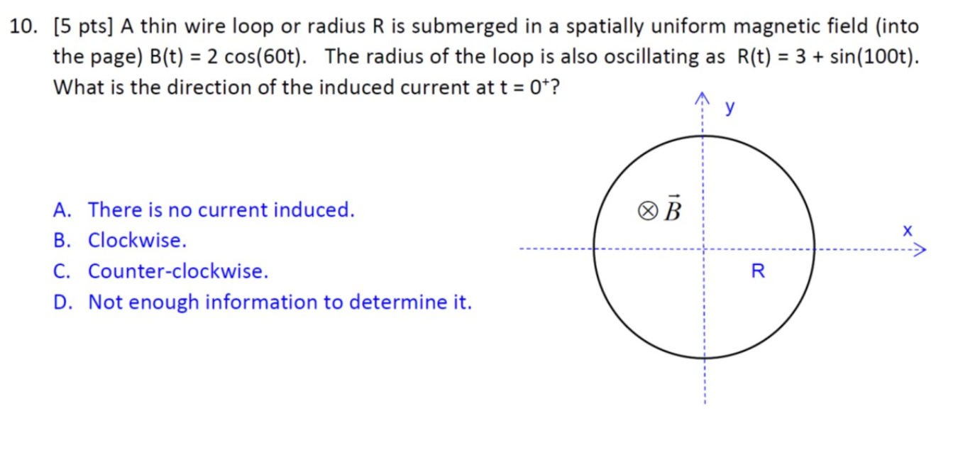 Solved 10. [5 pts] A thin wire loop or radius R is submerged | Chegg.com