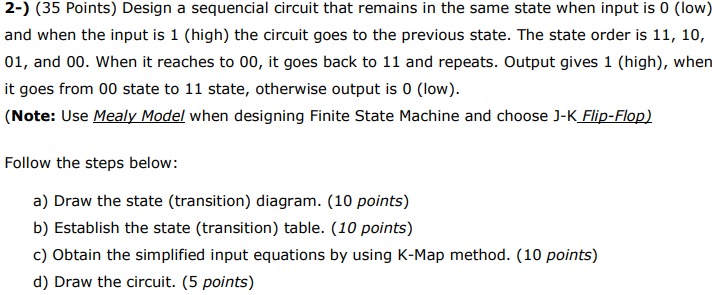 Solved 2-) (35 Points) Design a sequencial circuit that | Chegg.com