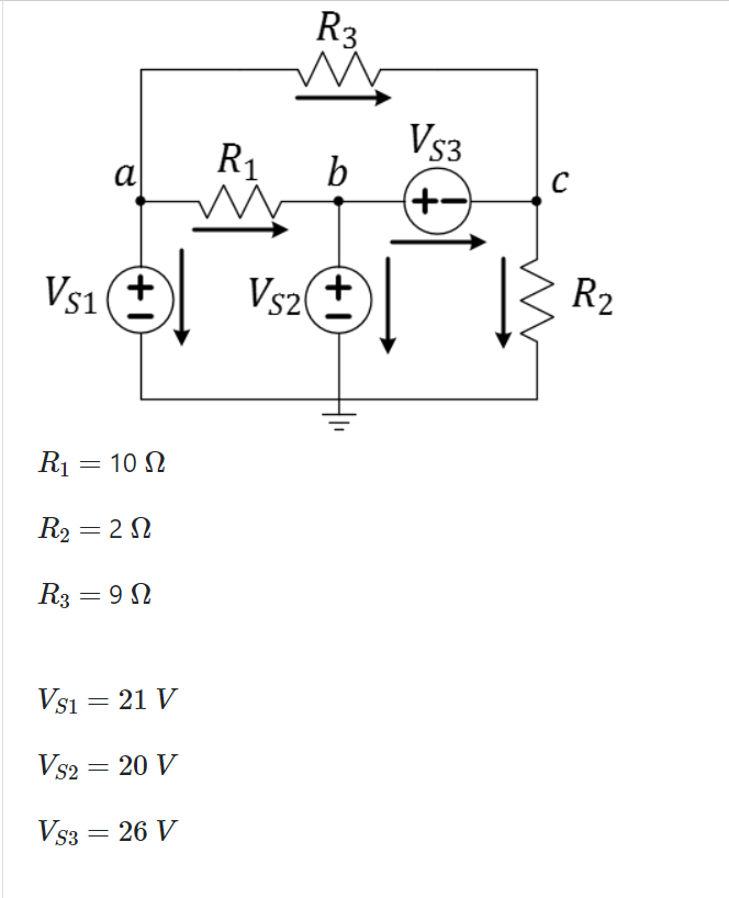 Solved R3 M w Vs3 a R1 M b с (+- Vsi(+ 5 Vs2 + R2 HI R1 = 10 | Chegg.com