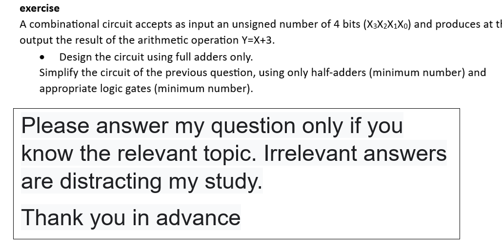 Solved exercise A combinational circuit accepts as input an | Chegg.com