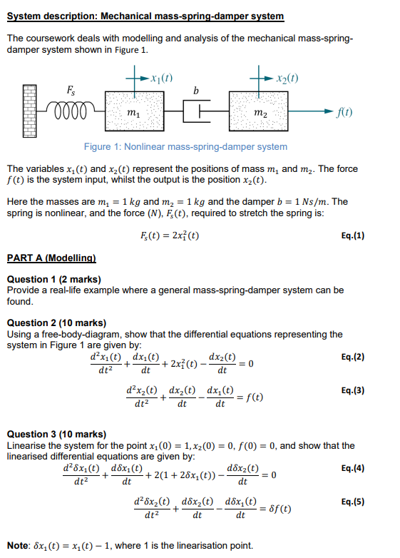 Solved System description: Mechanical mass-spring-damper | Chegg.com