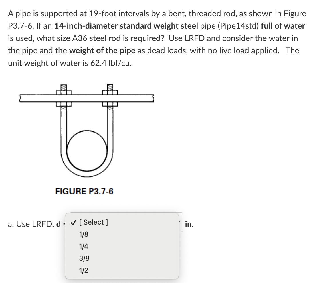 Solved A pipe is supported at 19 -foot intervals by a bent, | Chegg.com