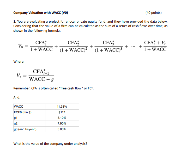 Solved Company Valuation with WACC (V0) (40 points) 1. You | Chegg.com