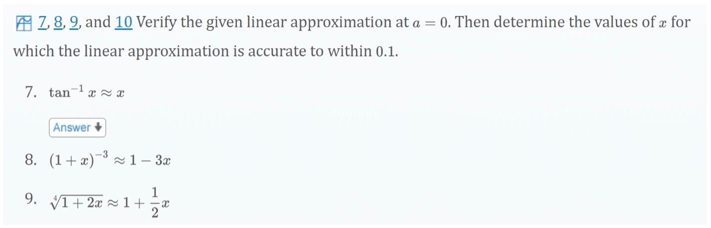 Solved 7,8,9, and 10 Verify the given linear approximation | Chegg.com