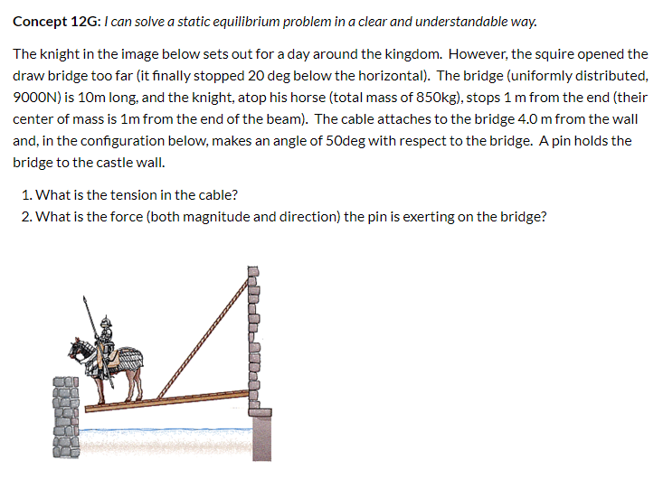 Solved Concept 12G: I can solve a static equilibrium problem | Chegg.com