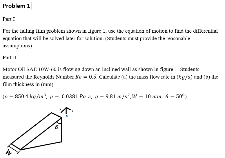 Solved Problem 11 Part I For the falling film problem shown | Chegg.com